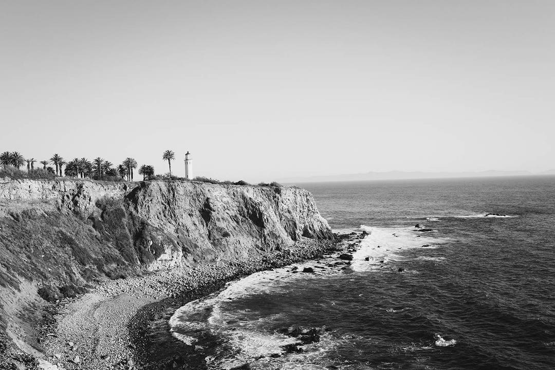Black and White Lighthouse Photograph, Point Vicente, California Coast ...