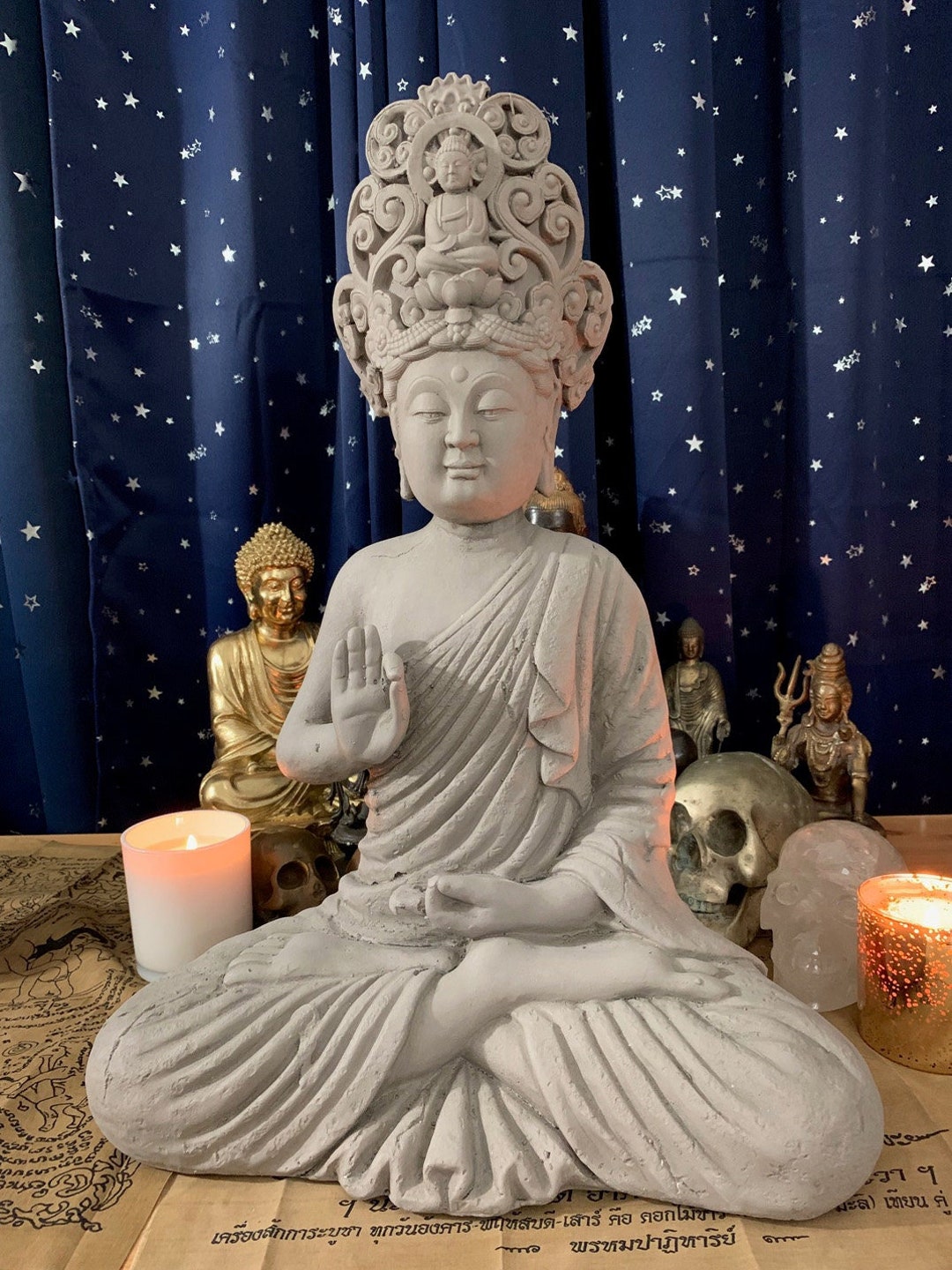 22 3/8" Burmese Shan Concrete Slip Jambupati Buddha Circa 1956 - East ...