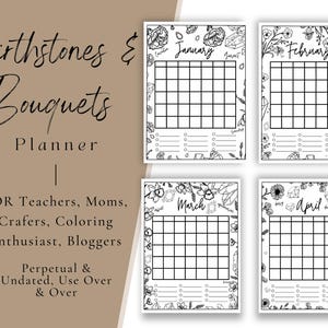 Printable Monthly Coloring Calendar With Birthstones & Birth Flowers ...