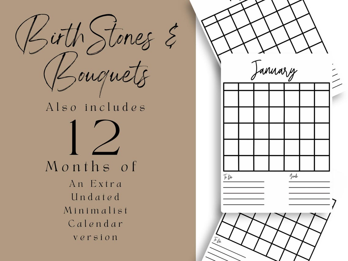 Printable Monthly Coloring Calendar With Birthstones & Birth Flowers ...