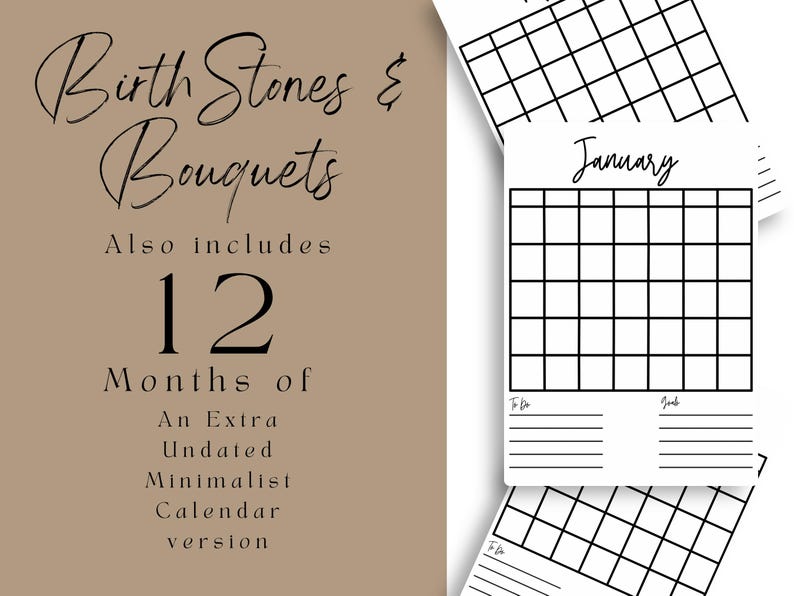 Printable Monthly Coloring Calendar With Birthstones & Birth Flowers ...