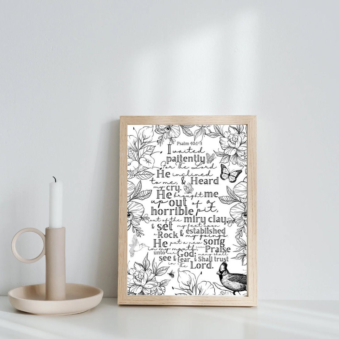 Psalm 40: 1-3 I Waited Patiently for the Lord Coloring Page Wall Art - Etsy