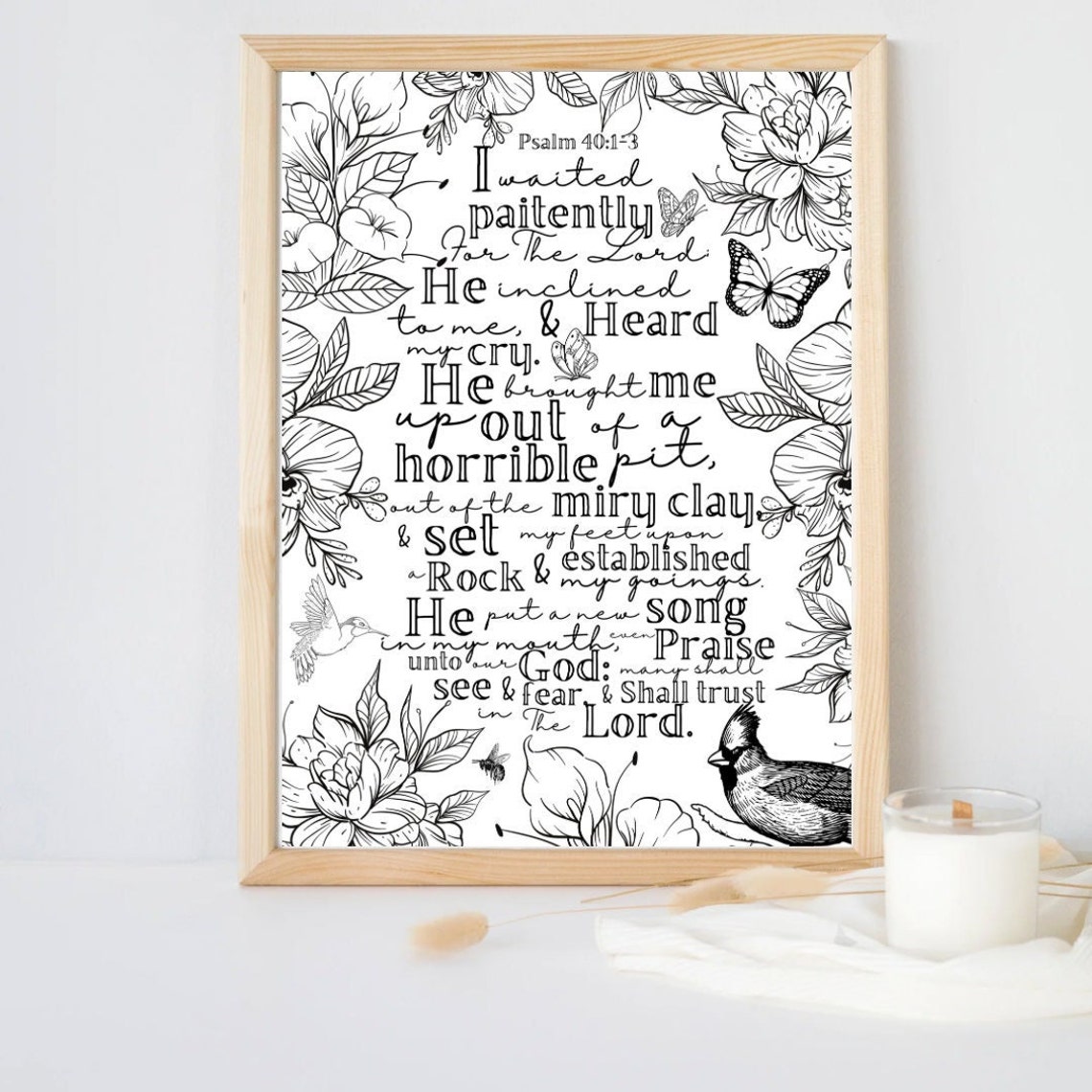 Psalm 40: 1-3 I Waited Patiently for the Lord Coloring Page Wall Art - Etsy