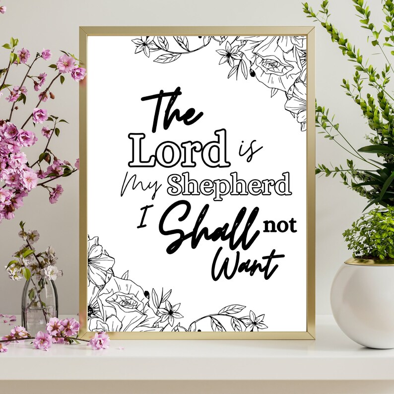 Psalm 23 the Lord is My Shepherd Coloring Page Floral Wall Art - Etsy
