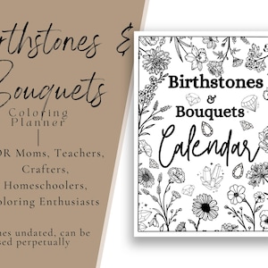 Printable Monthly Coloring Calendar With Birthstones & Birth Flowers ...