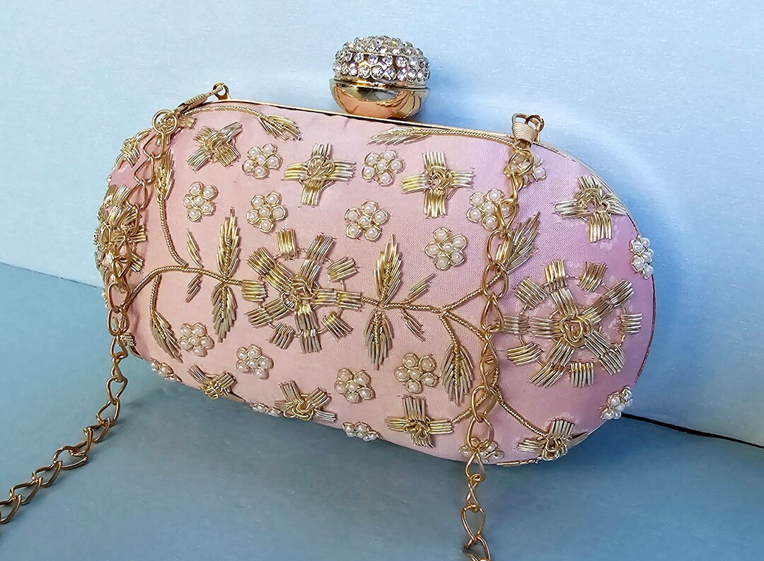 Pink Party Purse, Blush Beaded Bag, Rose Pearl Clutch Sling, Wedding ...