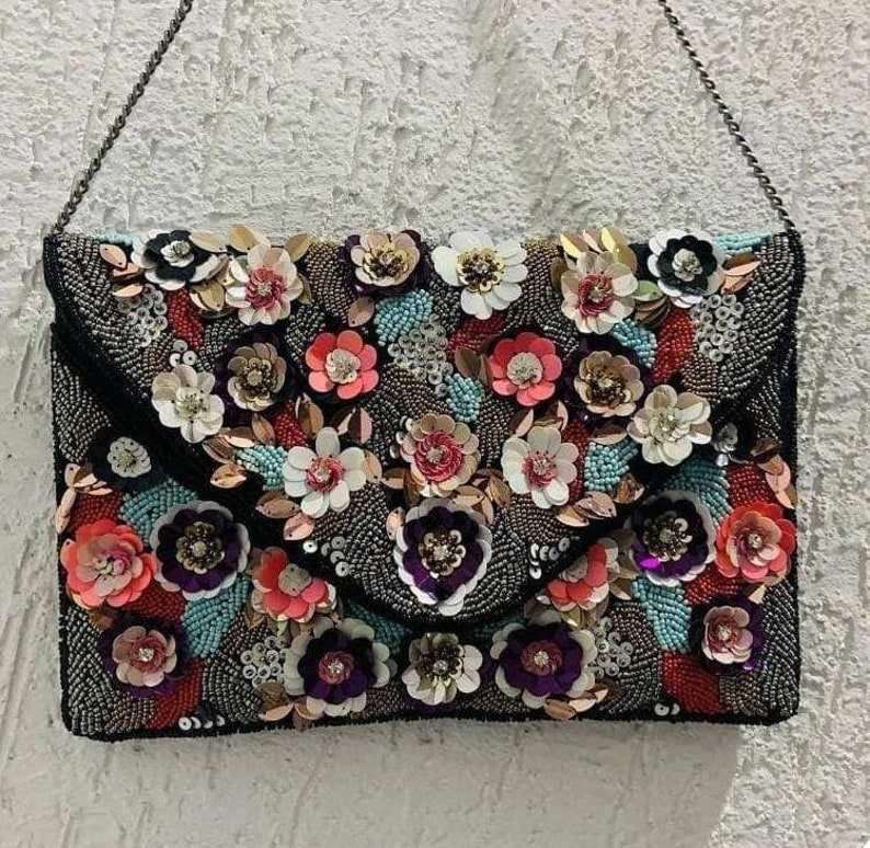 Handmade Floral Bag, Designer Bead Bag, Clutch Purse, Fashion Sling ...
