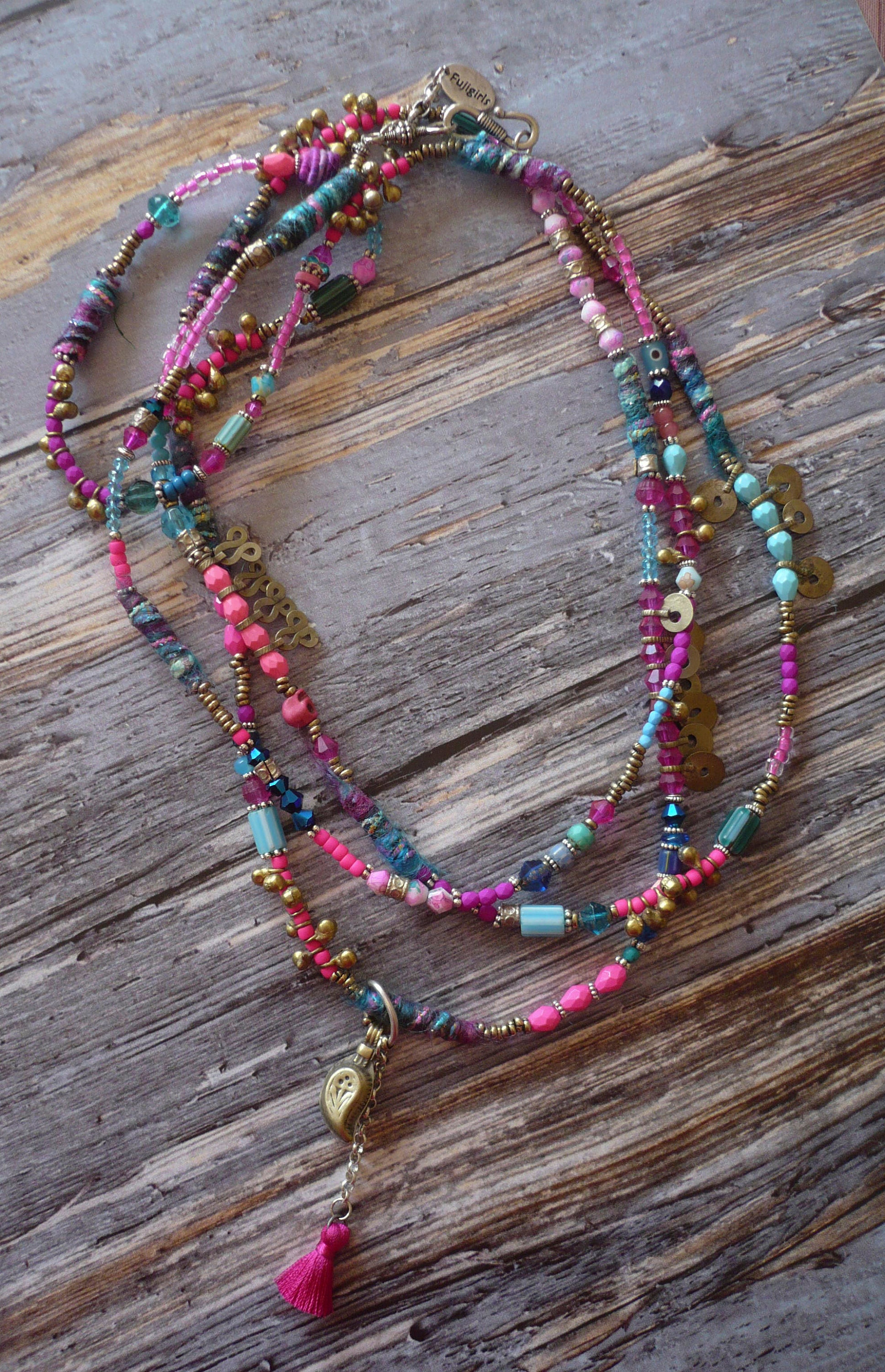 Collier multi rangs bohème hippie chic Long sautoir ethnique - Etsy France