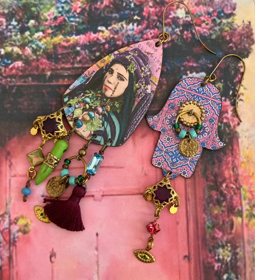 Boucles d'oreilles ethniques portrait kabyle, Bijoux nomade Algerien ...