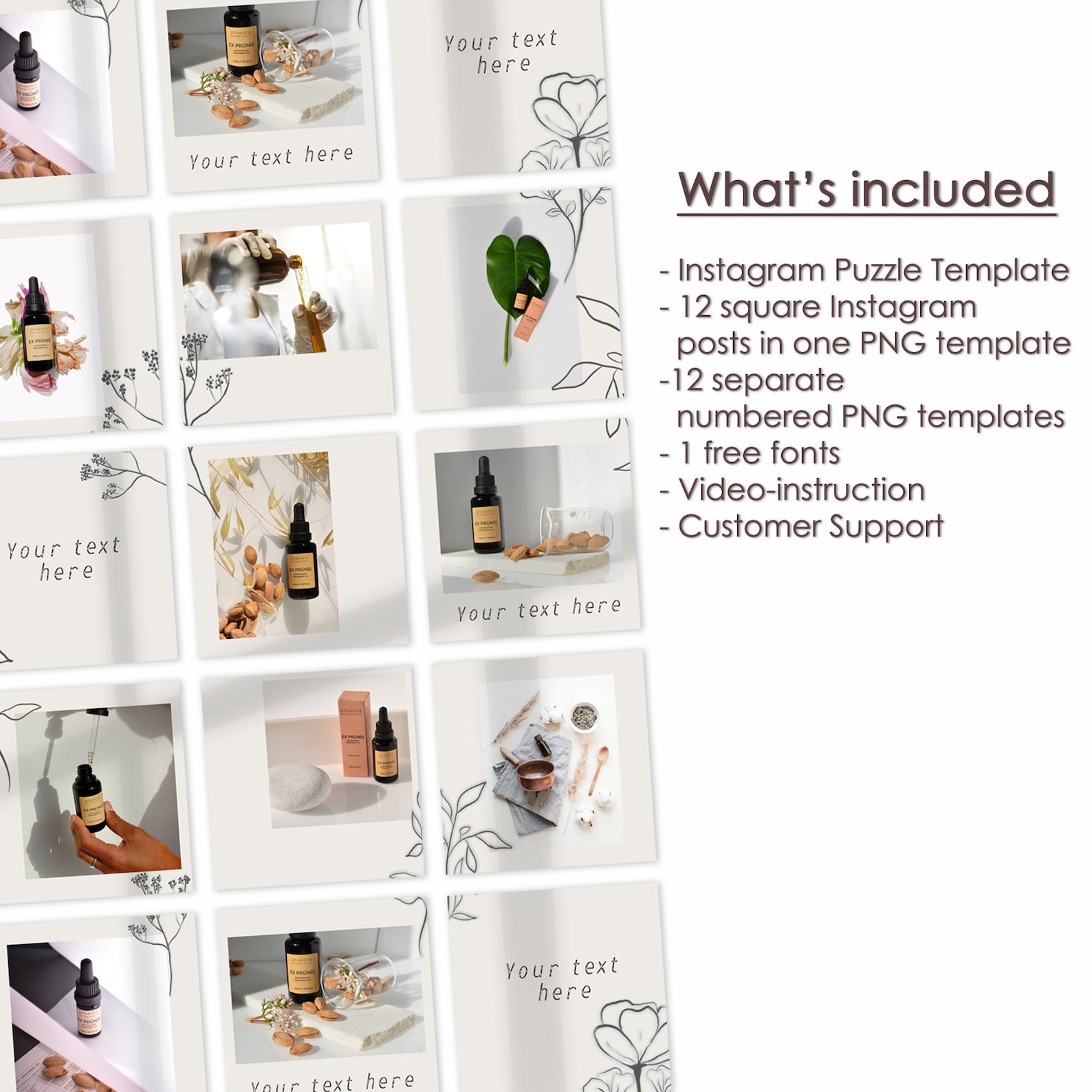 Instagram PUZZLE Post Template, IG Endless Feed Design, Insta Floral ...