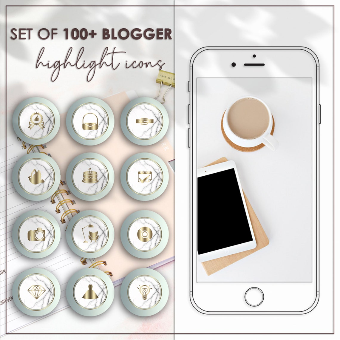 Instagram Story Highlight Icon Covers, Lifestyle IG Icons, Gold Teal ...