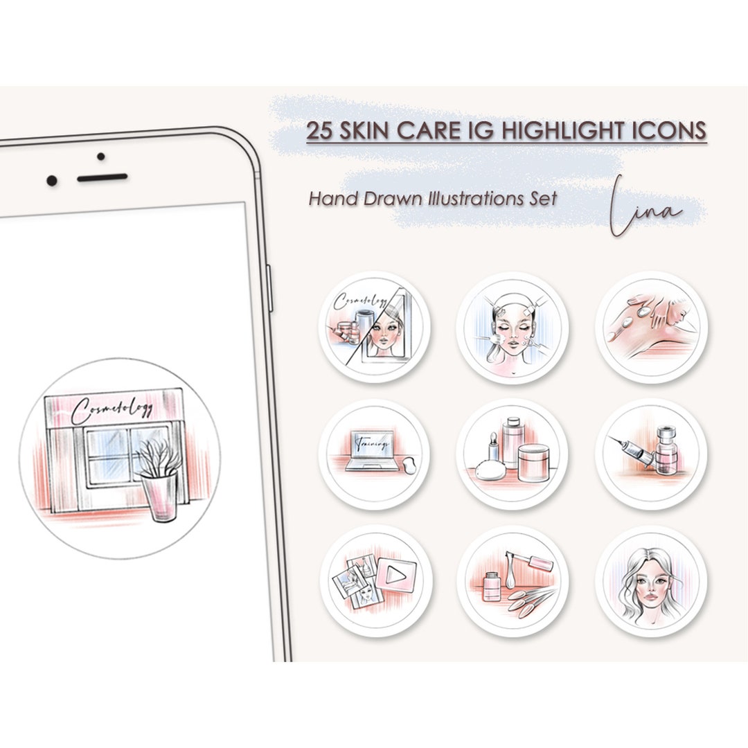 Instagram Story Highlight Icon Covers, SKIN CARE Illustrated IG Icons ...