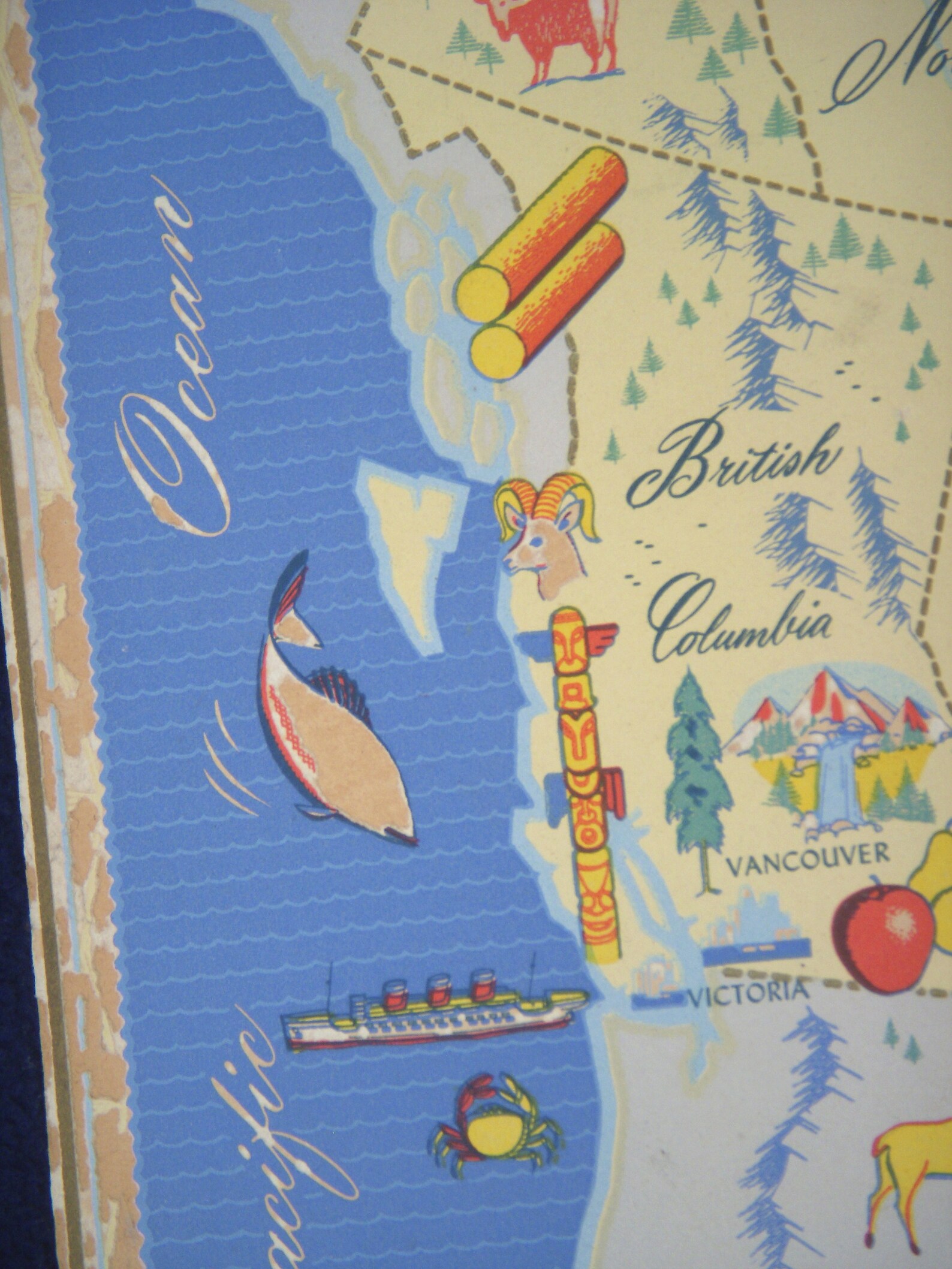 Unusual Vintage Colourful Map of Canada, Circa 50's-60's, Showing ...
