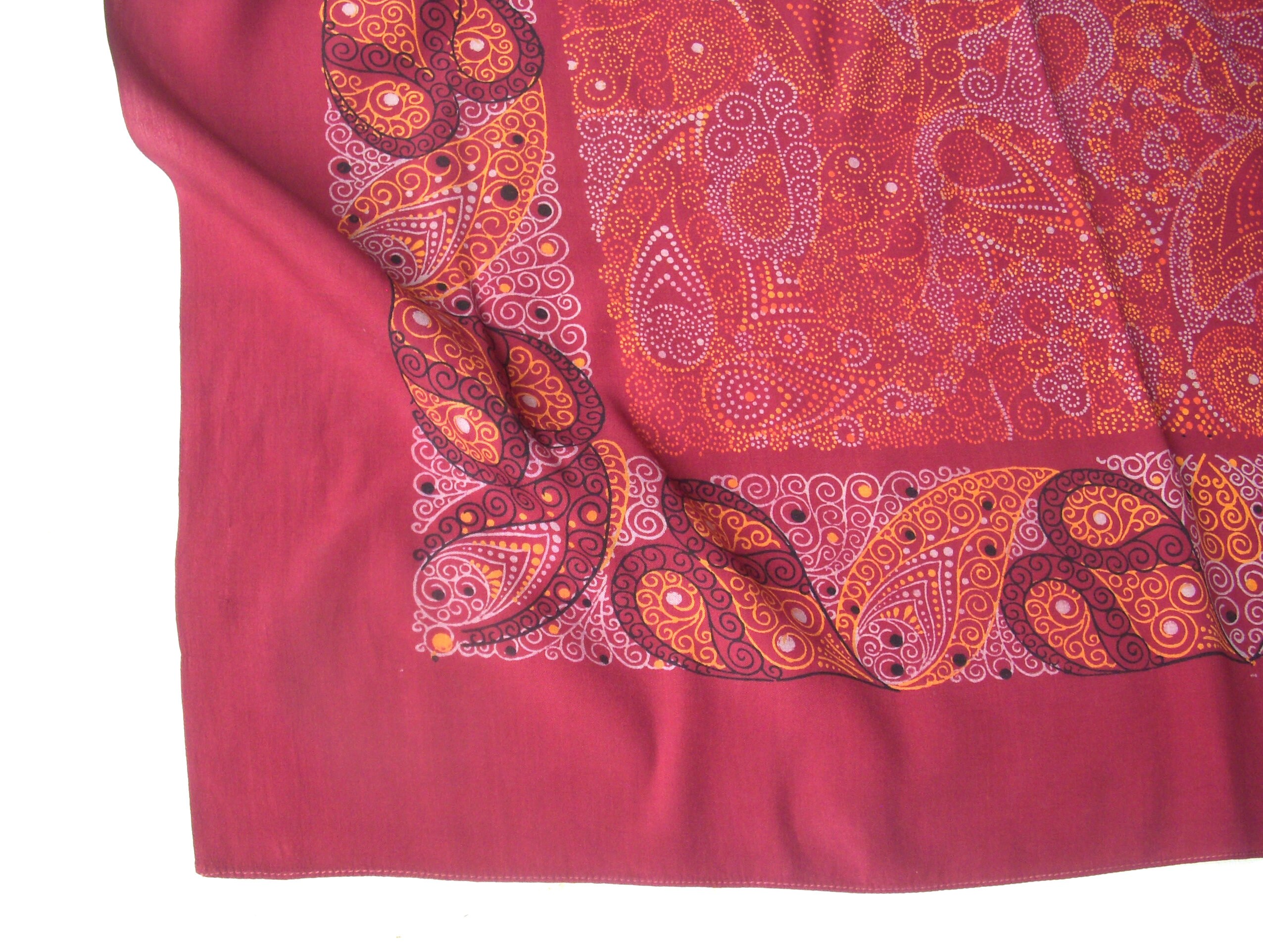 Beautiful Vintage Maroon Silk Scarf With Fascinating Deco Style Print ...