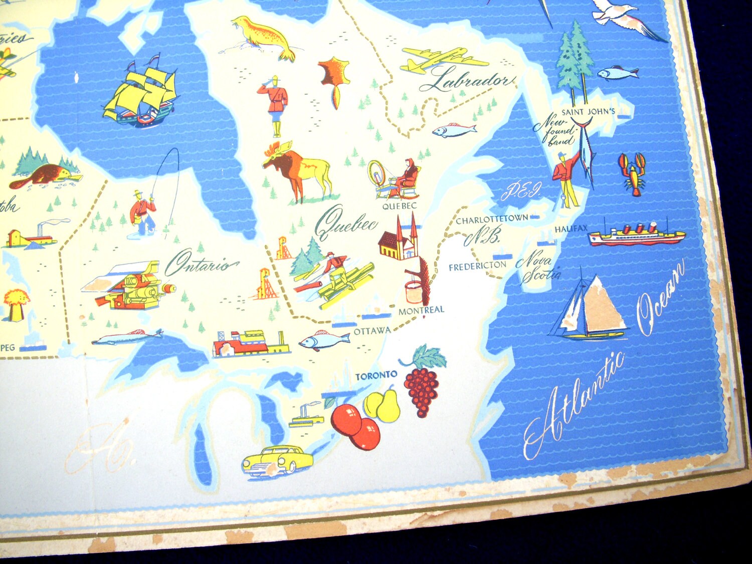 Unusual Vintage Colourful Map of Canada, Circa 50's-60's, Showing ...