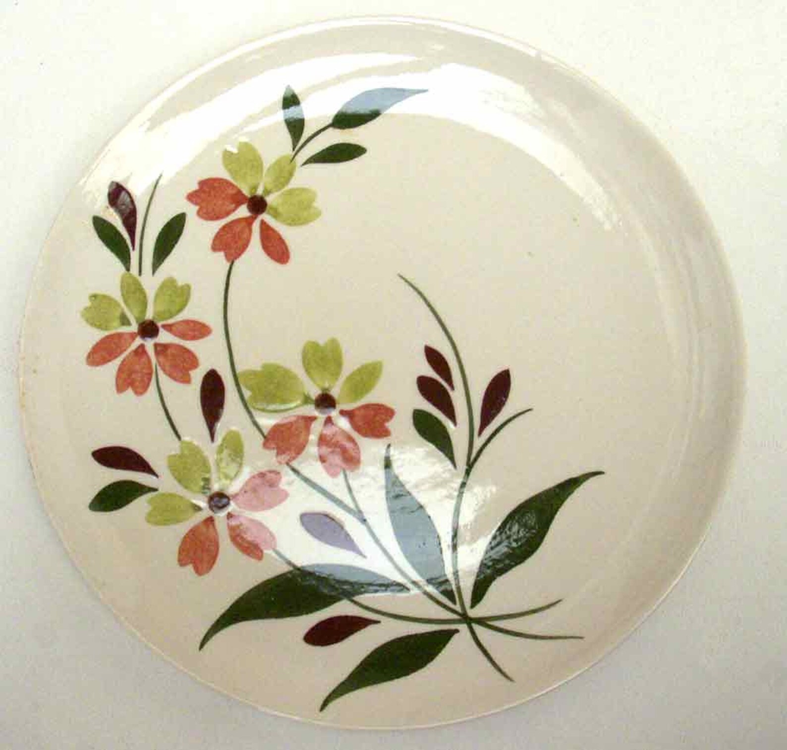 Vintage Adams Pottery Plate, Hand-painted Floral Design, 1930s Meadow ...