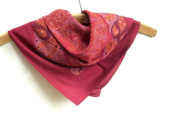 Beautiful vintage maroon silk scarf with fascinating … - Gem