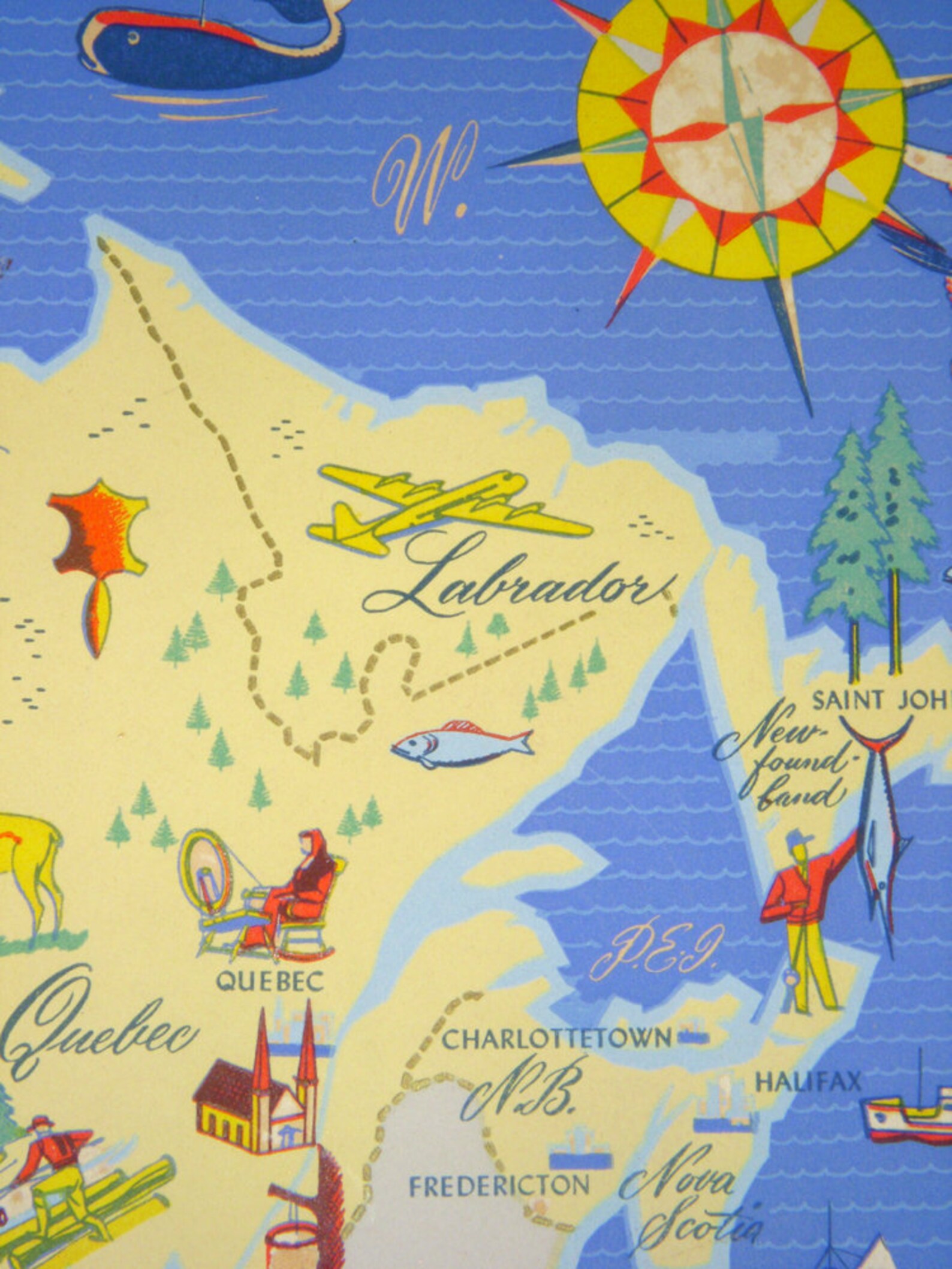 Unusual Vintage Colourful Map of Canada, Circa 50's-60's, Showing ...