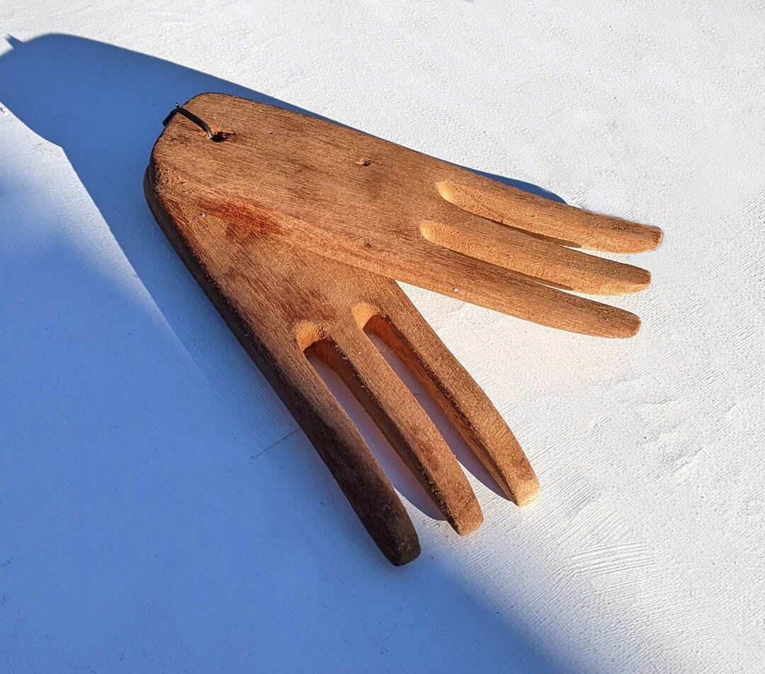 Vintage Wooden Pair of Hand Shaped Salad Servers, Circa 1970's-80s ...