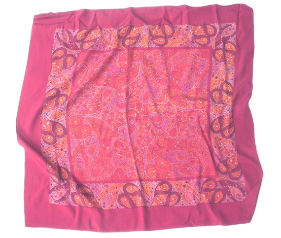 Beautiful vintage maroon silk scarf with fascinating … - Gem