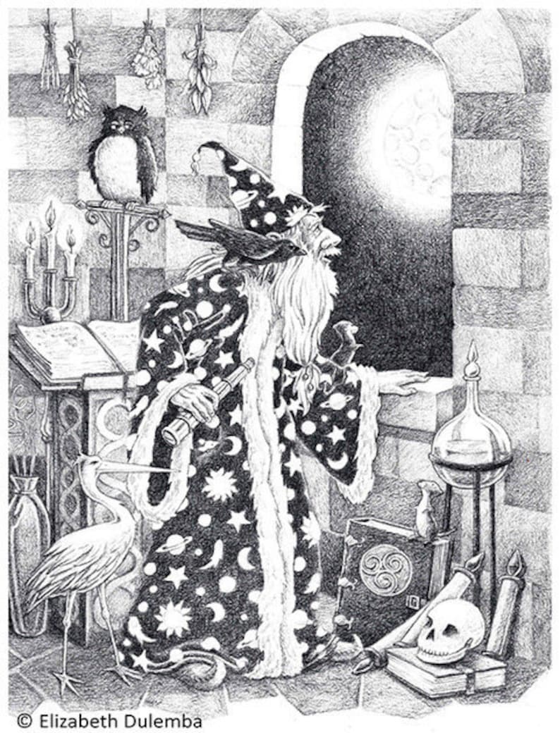 Dibujo de lápiz original de Merlin - Etsy México