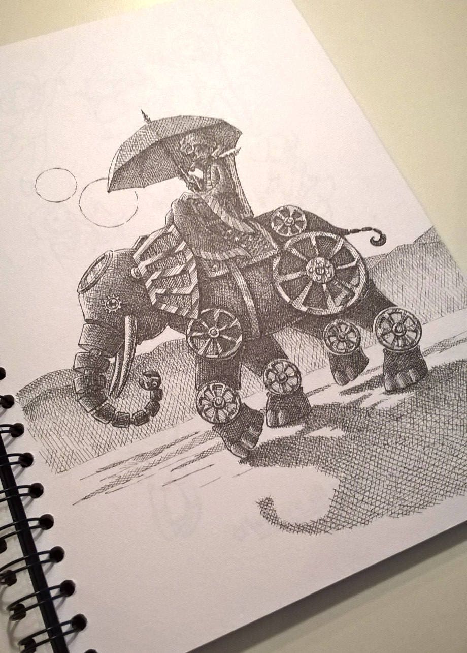Mechanical Elephant Original Pen & Ink Drawing - Etsy