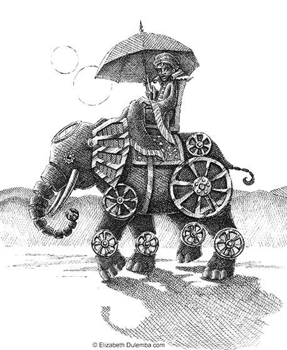 Mechanical Elephant Original Pen & Ink Drawing - Etsy