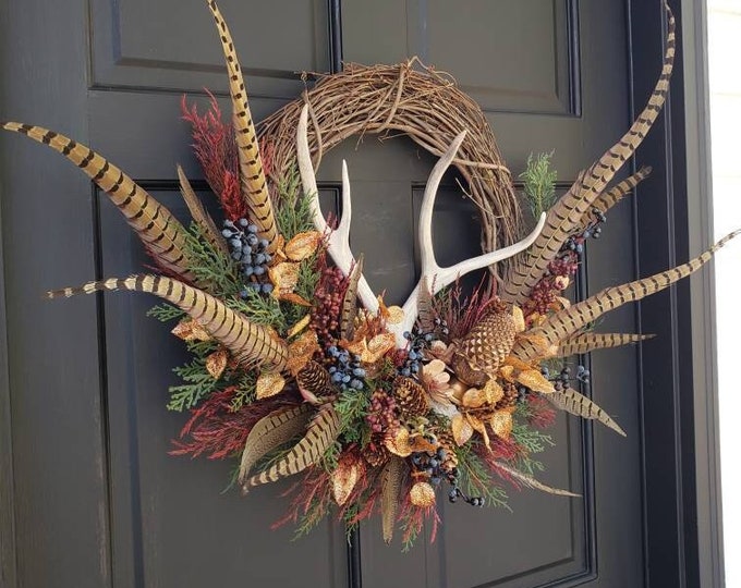 Antler Wreaths-lodge Wreath-cabin Wreath-hunters Wreath-christmas ...