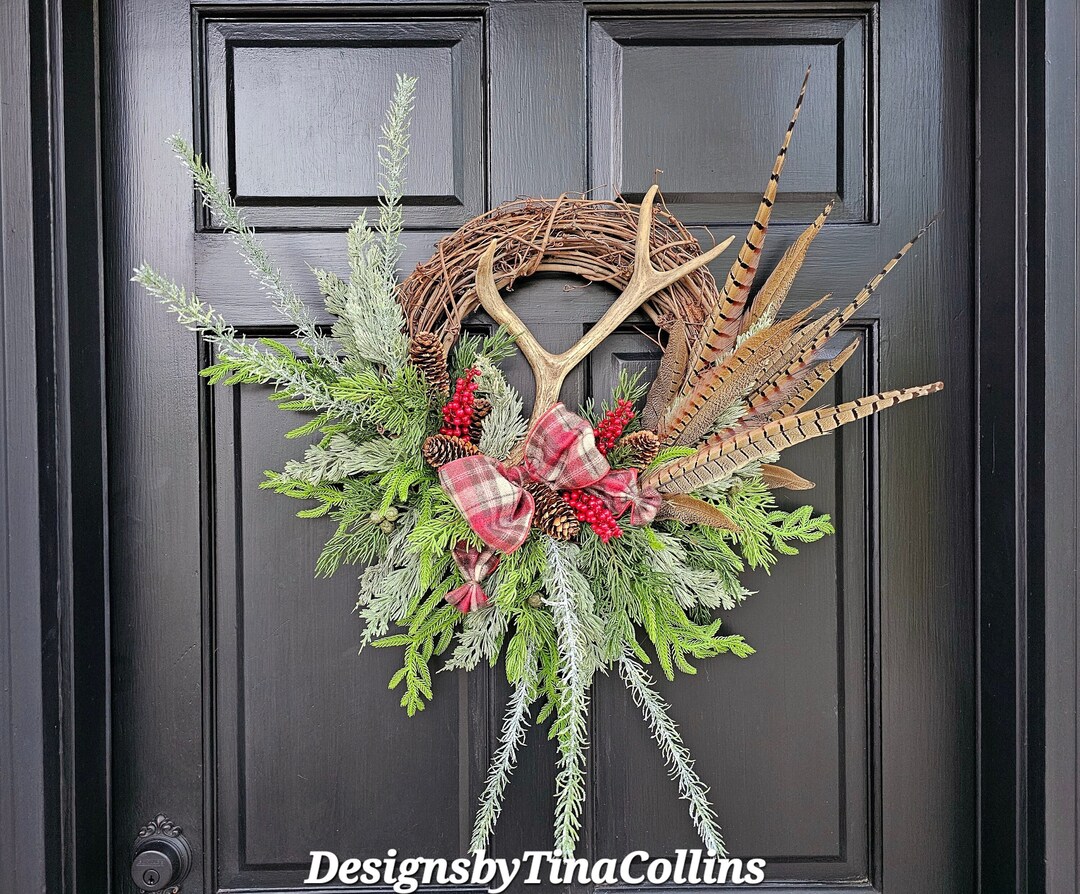 Antler Wreaths-lodge Wreath-cabin Wreath-hunters Wreath-christmas ...