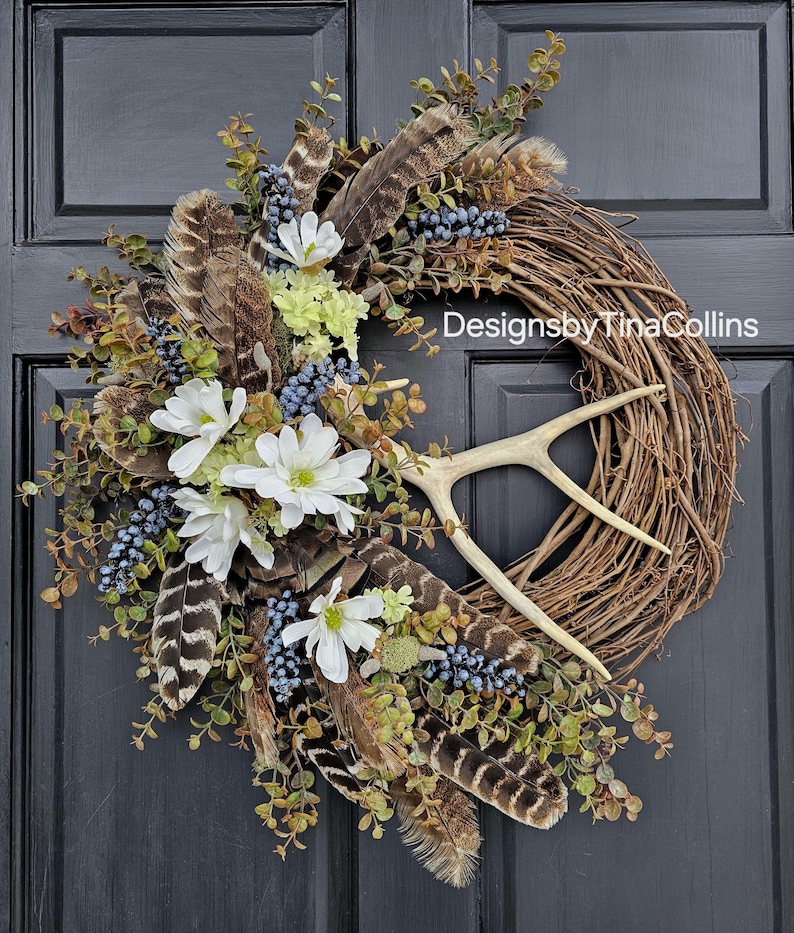 Mule Deer Antler Wreath: Spring Summer Cabin Floral With Turkey ...
