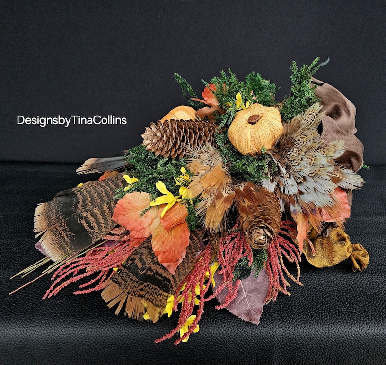 Cornucopia-rustic Cornucopia Arrangement: Antler and Dried Floral ...