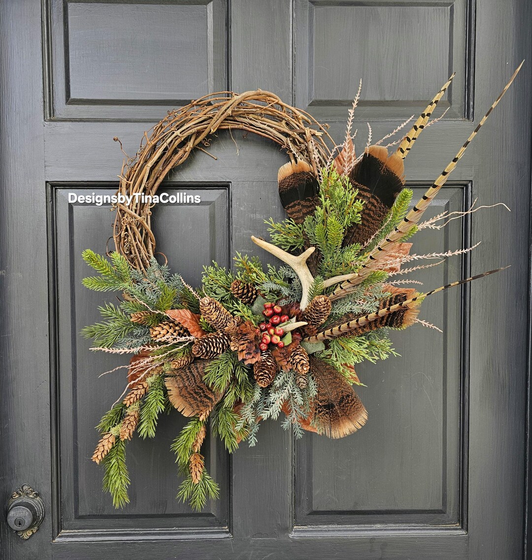 Antler Wreaths-lodge Wreath-cabin Wreath-hunters Wreath-christmas ...