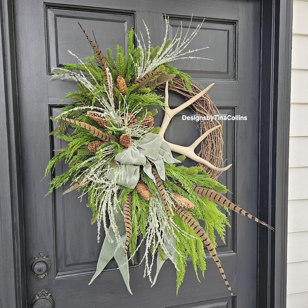 Antler Wreaths-lodge Wreath-cabin Wreath-hunters Wreath-christmas ...