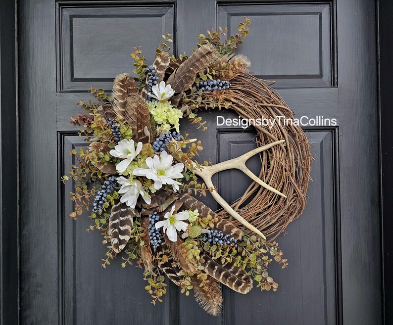 Mule Deer Antler Wreath: Spring Summer Cabin Floral With Turkey ...