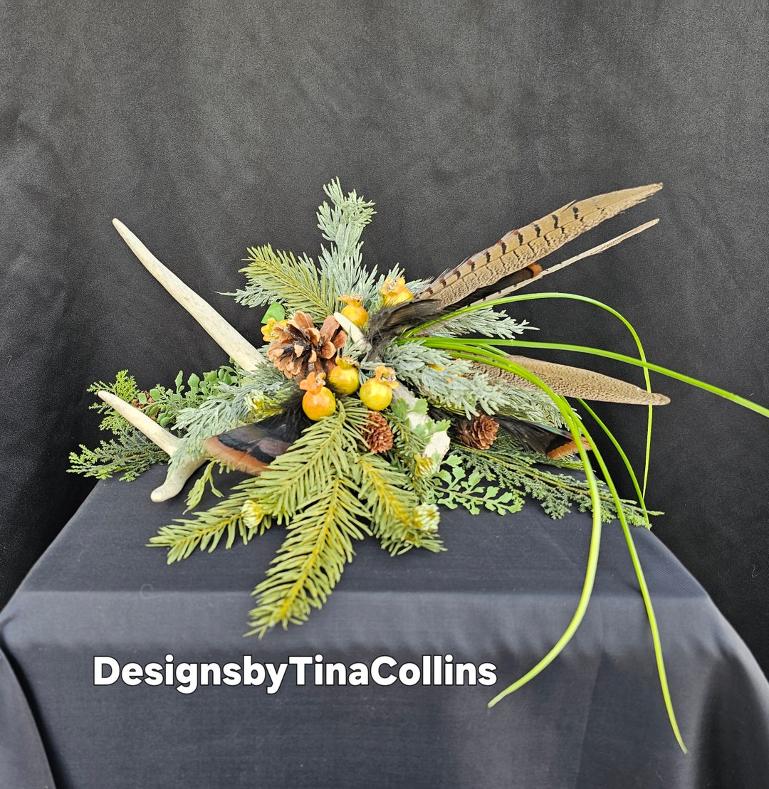 Antler Arrangement-antler Floral-cabin Arrangement-cabin Floral-lodge ...
