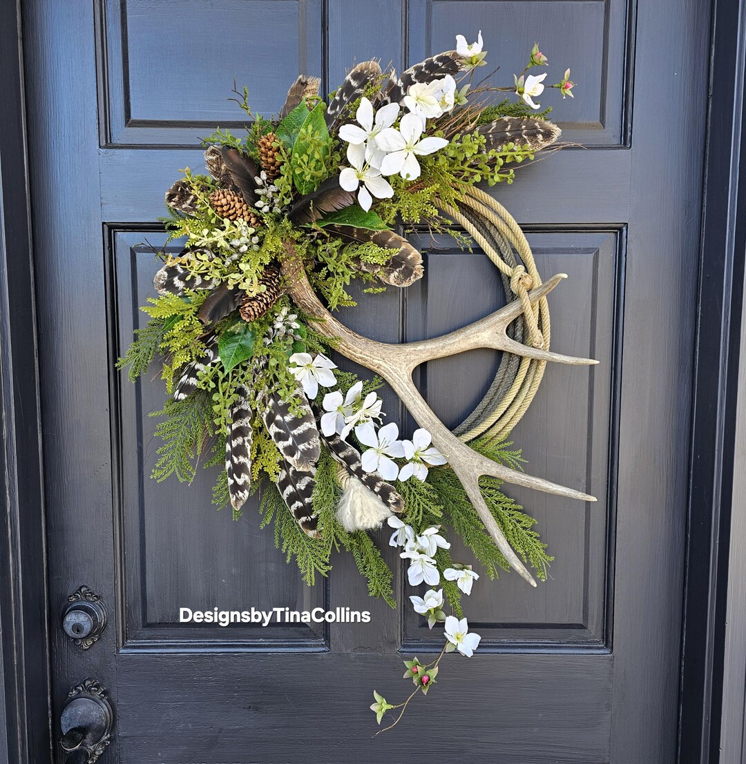 Antler Wreath-lariat Deer Antler Floral-mothers Day Wreath-woodland ...