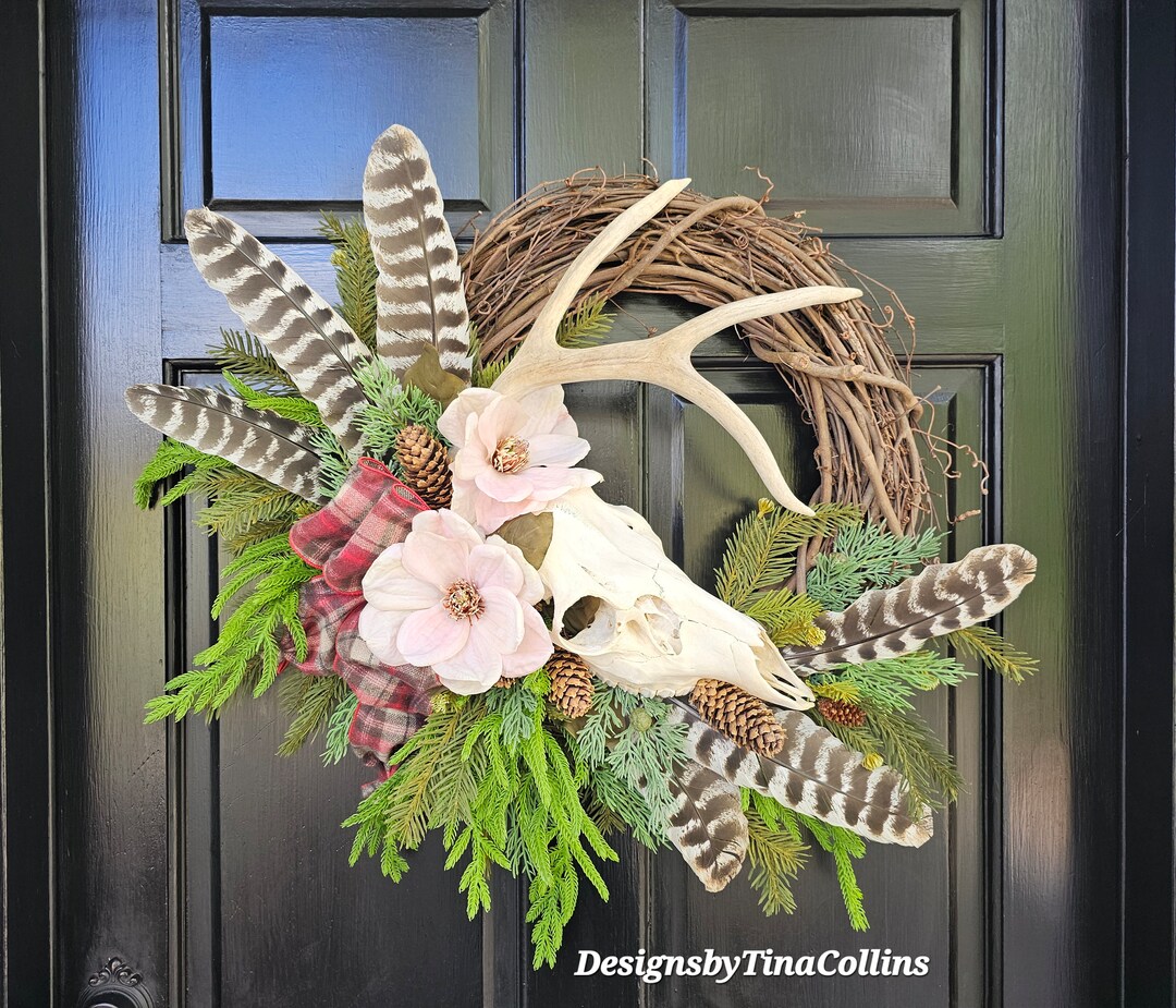 Antler Wreath-western Antler Wreath-western Floral Wreath-skull Wreath ...