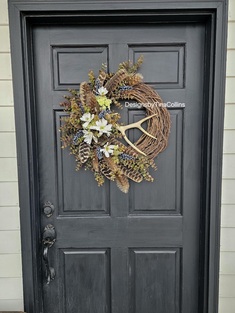 Mule Deer Antler Wreath: Spring Summer Cabin Floral With Turkey ...