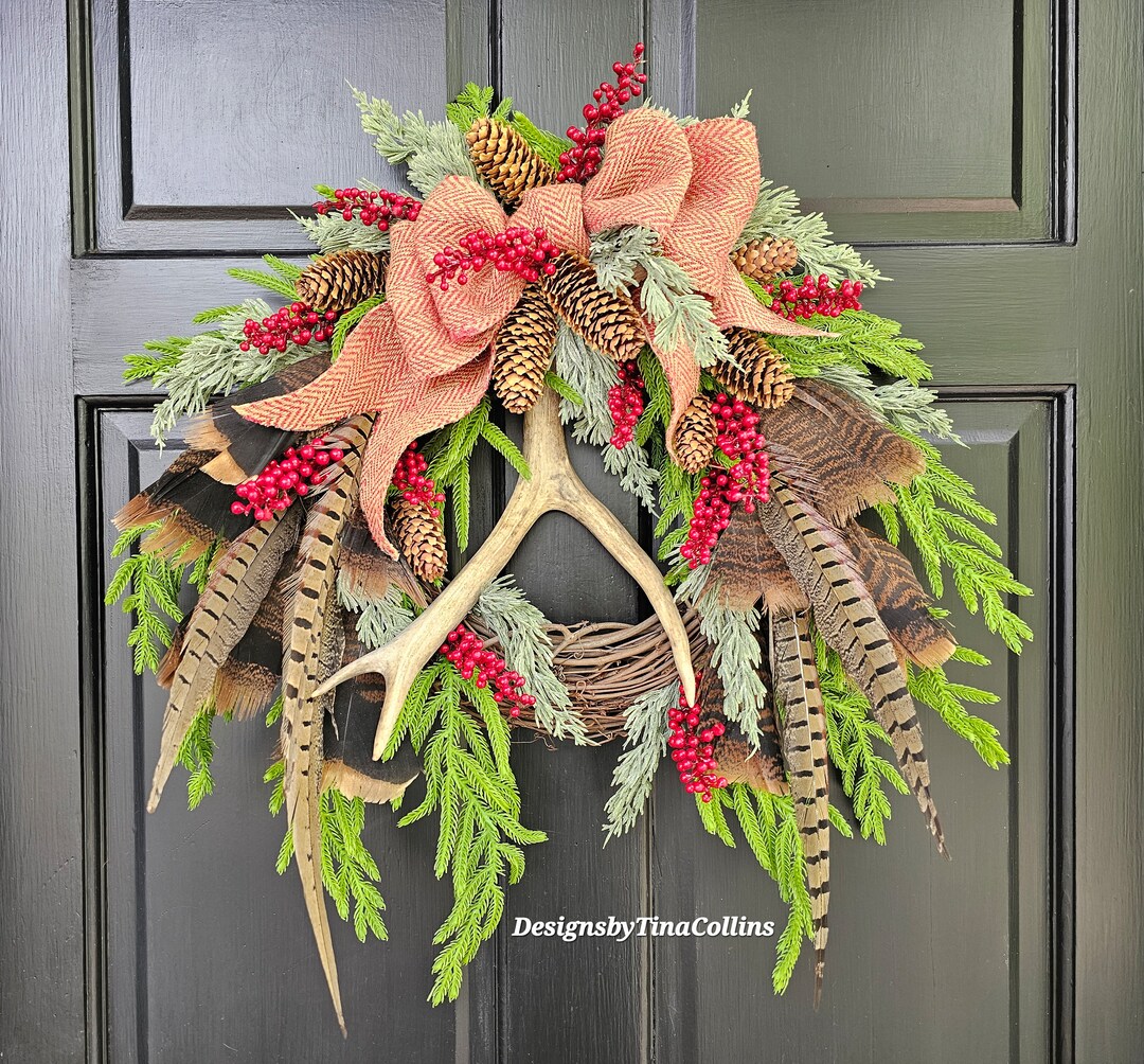 Antler Wreaths-lodge Wreath-cabin Wreath-hunters Wreath-christmas ...