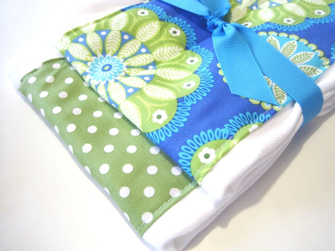 Baby Babies Burp Cloth Set Burp Rags-cute Blue Green Paisley, Polka ...