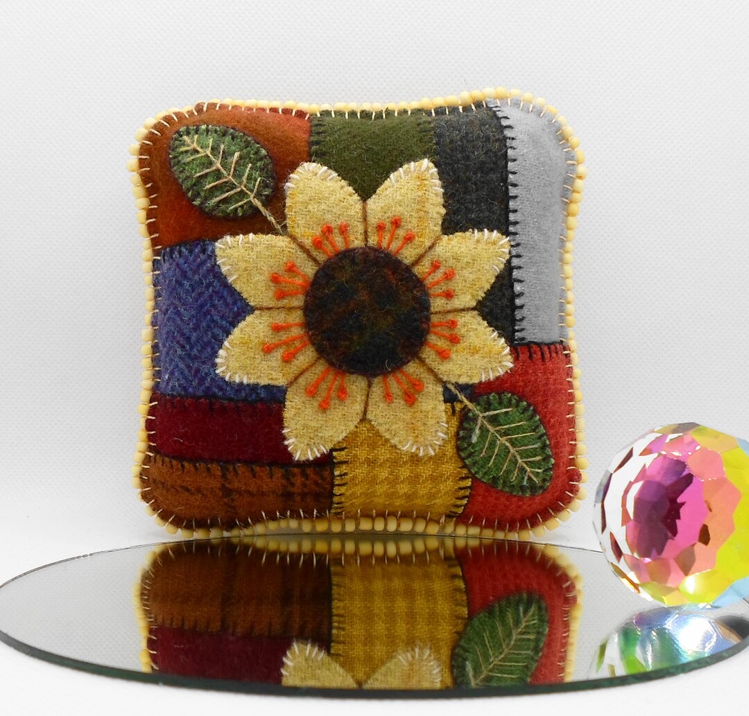 Handmade Square Pin Cushion Tan Green Gold Up-cycled Felted Wool ...