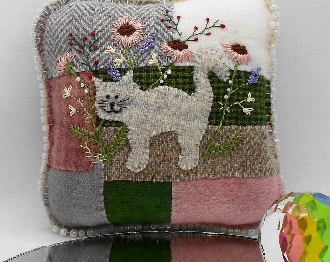 Handmade Square Pin Cushion Pink Gray Green Up-cycled Felted Wool ...