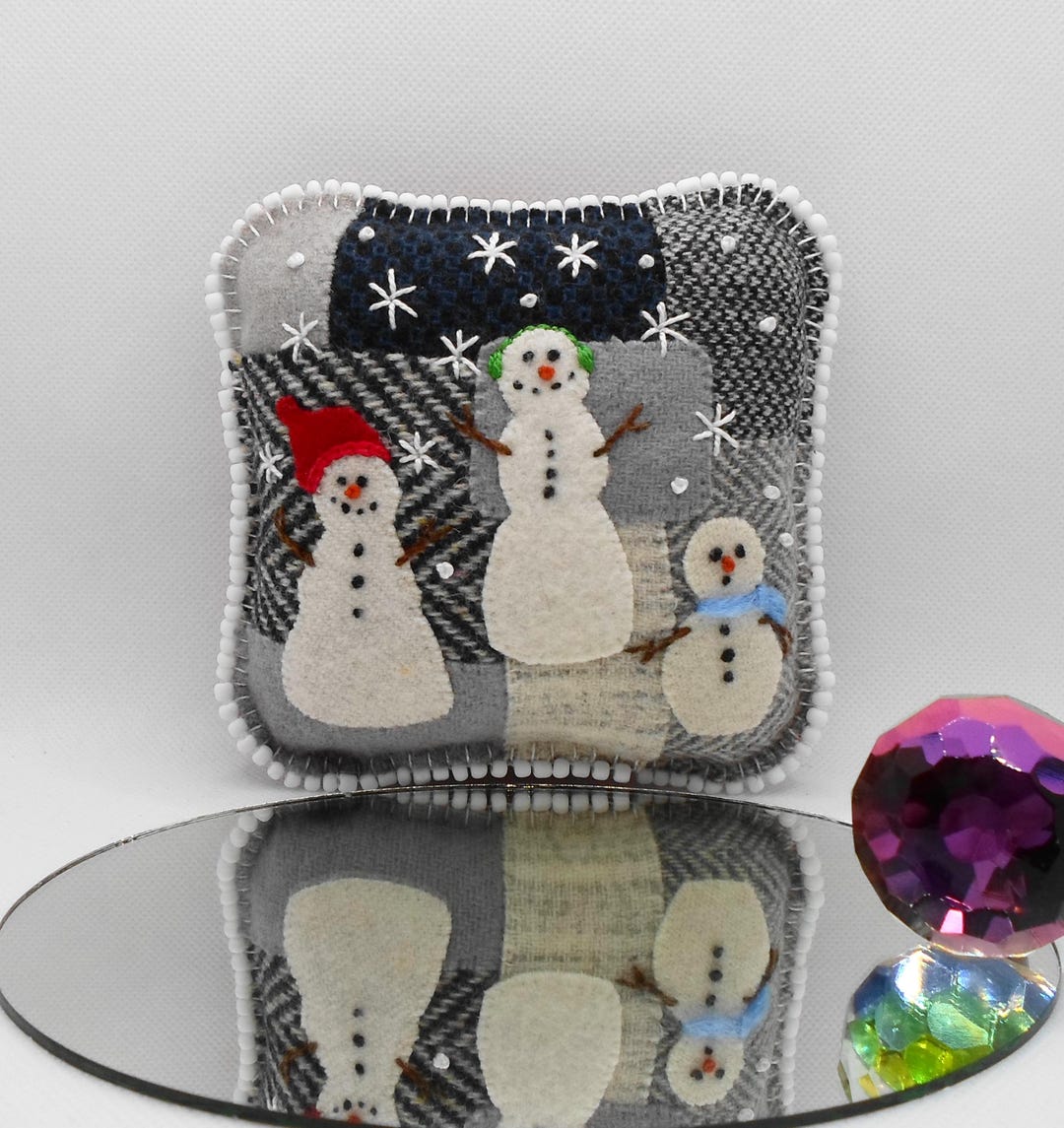 Handmade Square Pin Cushion Blue White Up-cycled Felted Wool ...