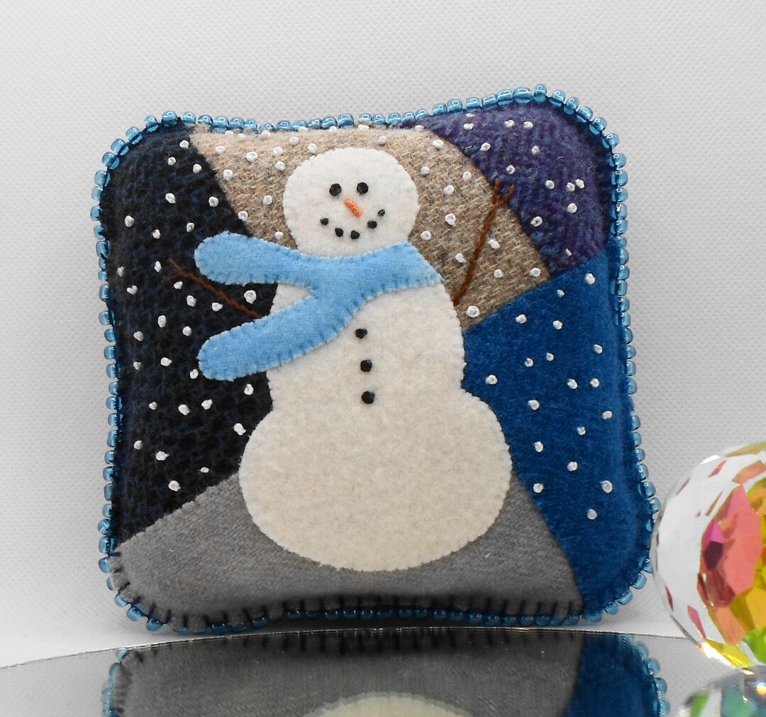 Handmade Square Pin Cushion Blue White Up-cycled Felted Wool ...