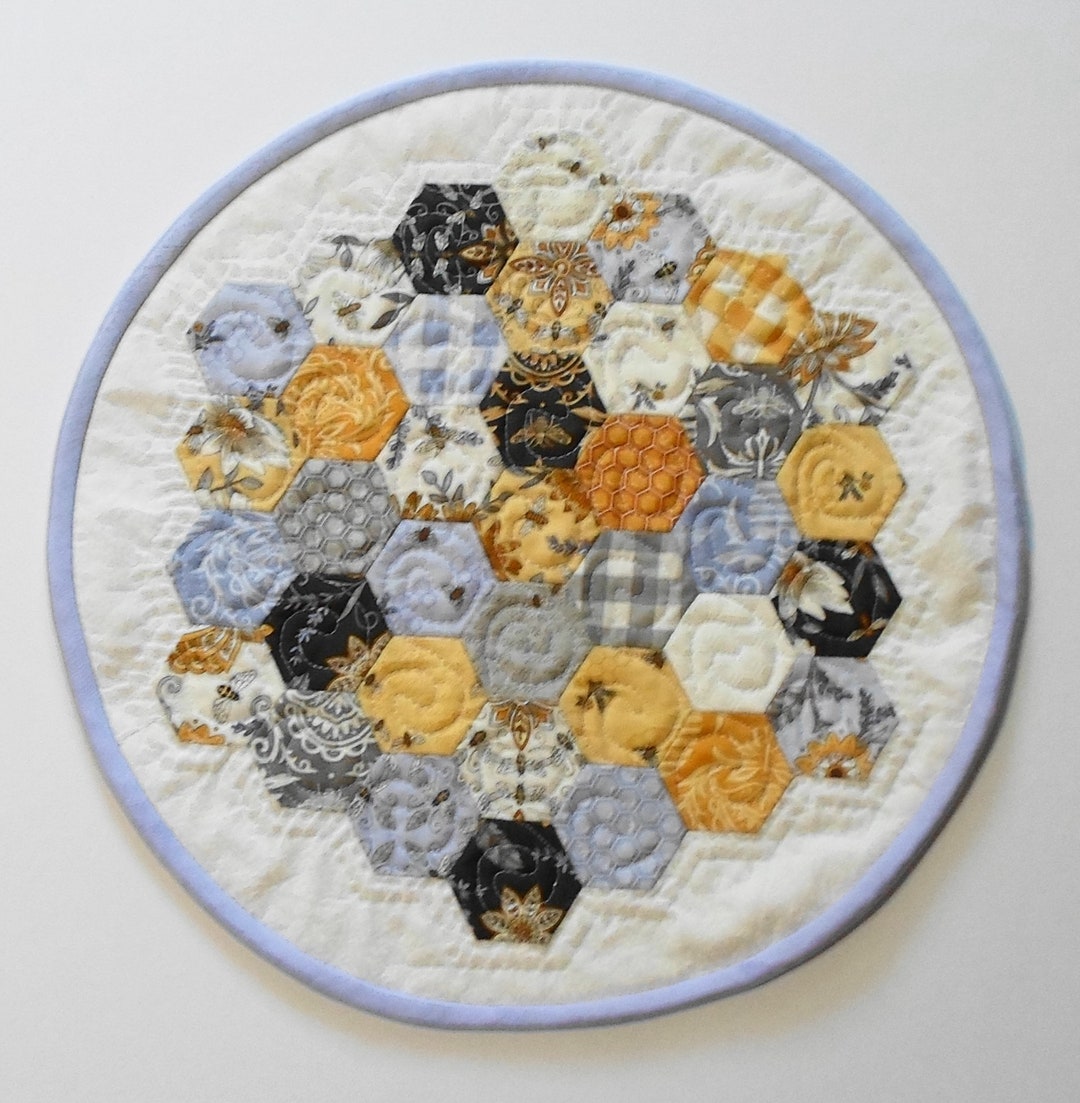 Handmade EPP Round Quilted Floral Fabric EPP Hexies Table Topper 14 1/4 Across - Etsy