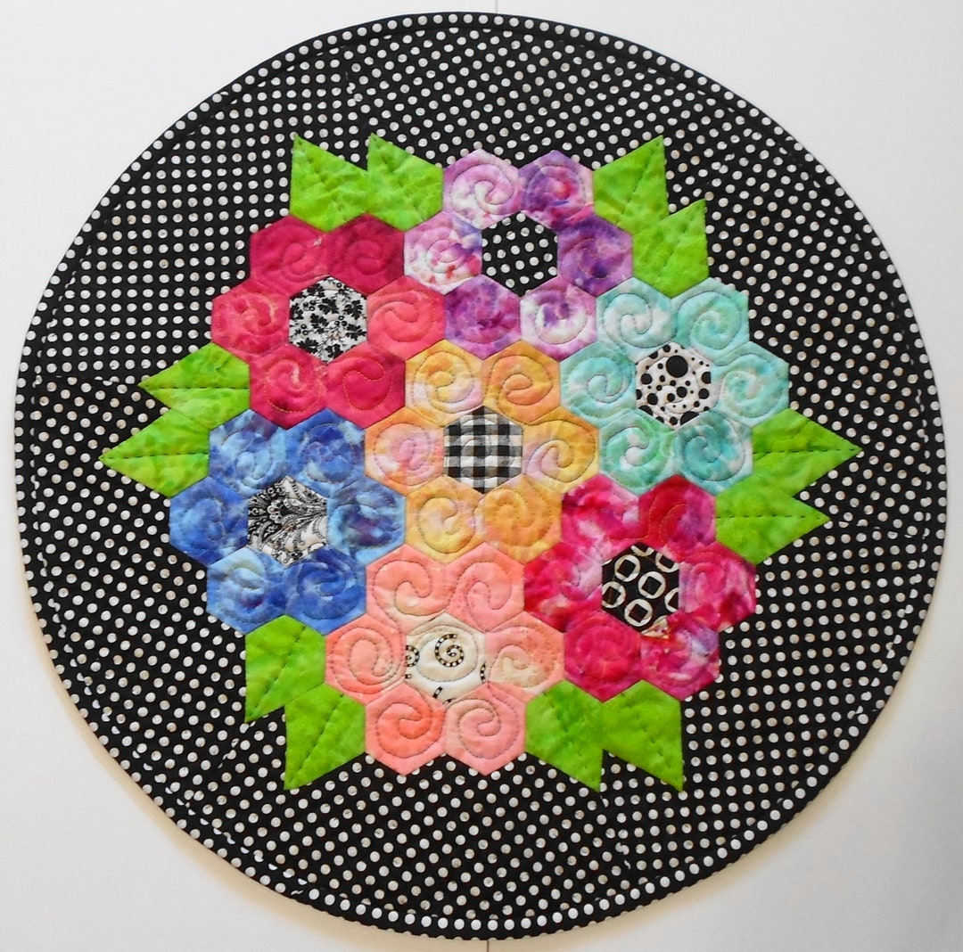 Handmade EPP Round Quilted Multicolored Cotton Floral Table Topper 20" Across - Etsy