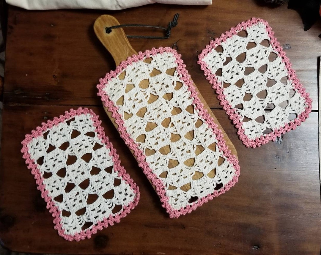 Dresser Doilies Set of 3 Ivory With Pink Edge - Etsy