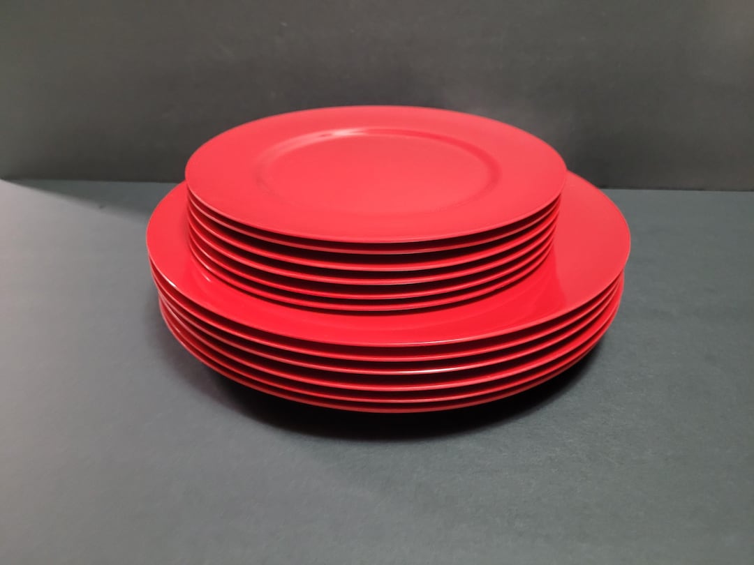 Vintage 12 Piece Red Melamine Plate Set/reston Lloyd Calypso Classics ...