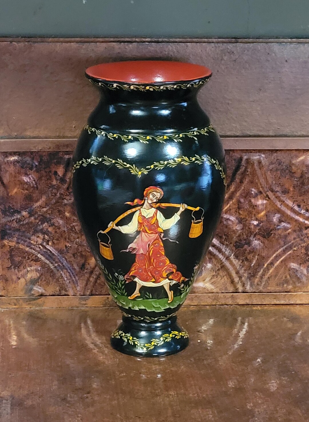 Vintage Russian Lacquerware Vase - Etsy