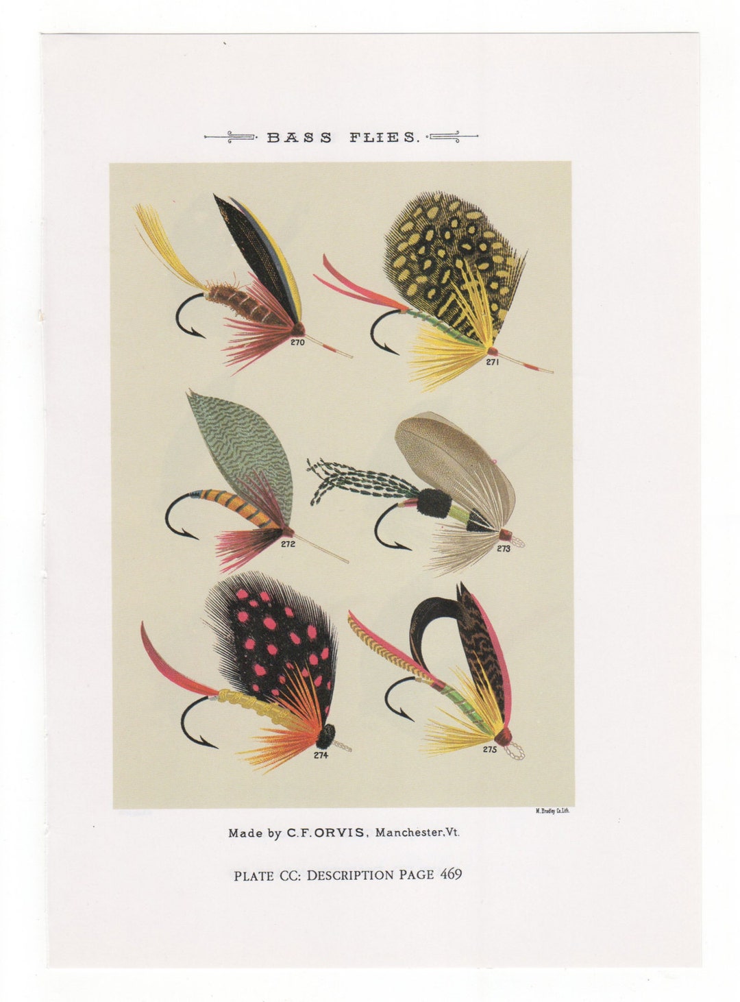 Vintage Fly Fishing Flies Print Bass Flies Print Bookplate by Mary ...